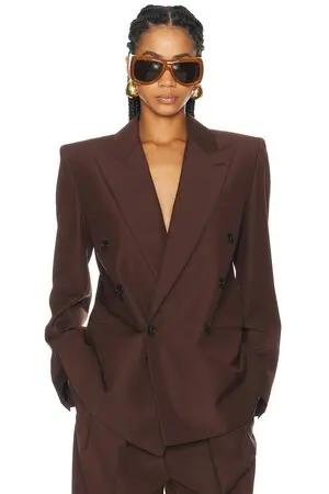 Saint Laurent Double Breasted Blazer In Brown