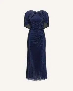SELF-PORTRAIT Midi Dress With Cape Sleeves And Crystals