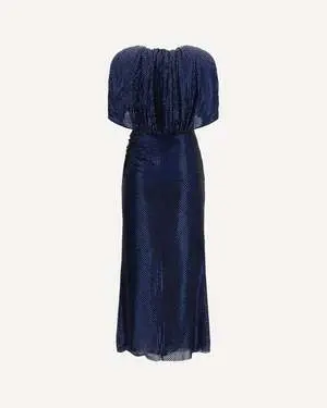 SELF-PORTRAIT Midi Dress With Cape Sleeves And Crystals