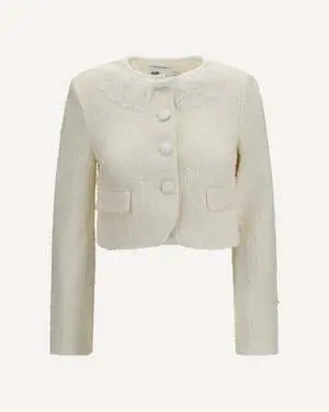 SELF-PORTRAIT Bouclé Jacket With Lace Collar