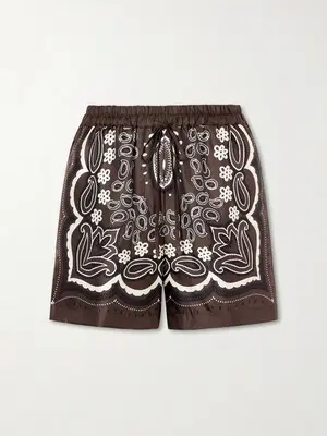 NILI LOTAN Frances Bandana-print Silk-twill Shorts - Brown