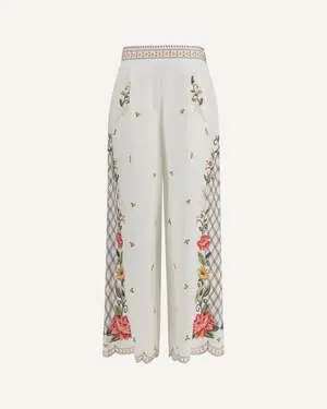Farm Rio Floral Embroidered Wide-leg Pants - Multicolour