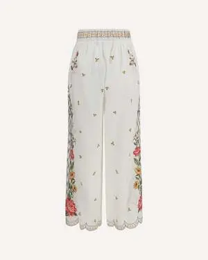 Farm Rio Floral Embroidered Wide-leg Pants - Multicolour