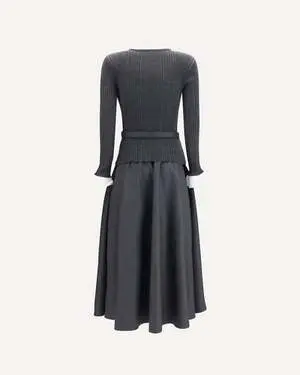 SELF-PORTRAIT Knit And Twill Midi Dress