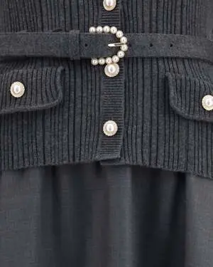 SELF-PORTRAIT Knit And Twill Midi Dress