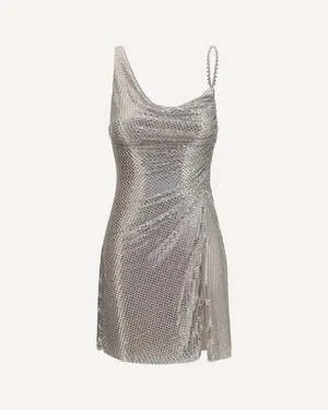 SELF-PORTRAIT Sequins Draped Dress - Silver