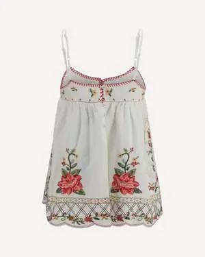 Farm Rio Embroidered Linen & Viscose Sleeveless Top