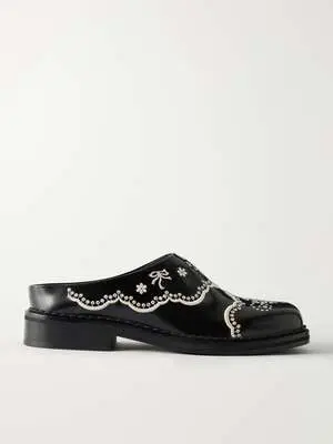 Simone Rocha Floral Lace Embroidered Leather Slip-ons