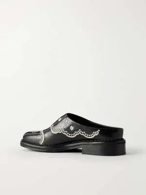 Simone Rocha Floral Lace Embroidered Leather Slip-ons