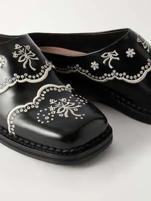 Simone Rocha Floral Lace Embroidered Leather Slip-ons