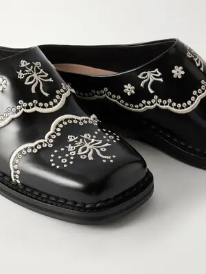 Simone Rocha Leather Slip-ons With Floral Embroidery - Multi