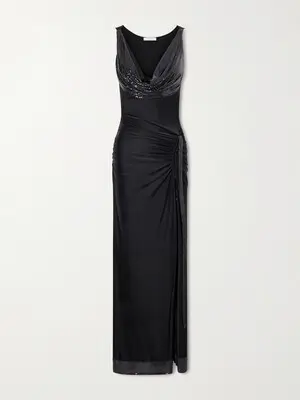 Rabanne Maxi Dress With Metallic Mesh Details - Black