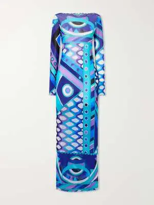 Emilio Pucci Printed Tulle Maxi Dress - Turquoise