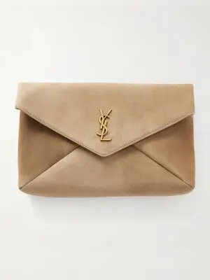 Saint Laurent Cassandre Suede Clutch - Brown
