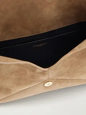 Saint Laurent Cassandre Suede Clutch - Brown