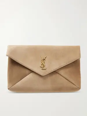 Saint Laurent Cassandre Suede Clutch - Brown