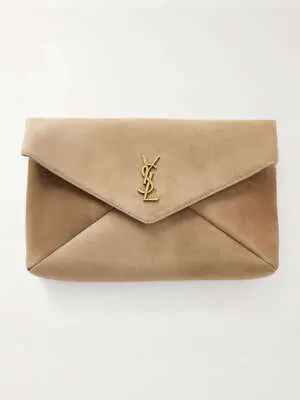 Saint Laurent Cassandre Suede Clutch - Camel