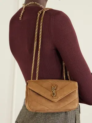 Saint Laurent Loulou Cassandre Embellished Suede Shoulder Bag