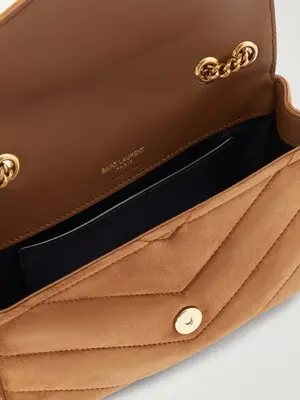 Saint Laurent Loulou Cassandre Embellished Suede Shoulder Bag