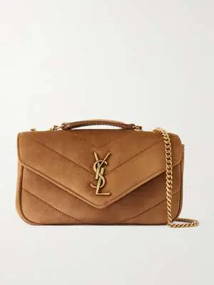 Saint Laurent Loulou Cassandre-embellished Suede Shoulder Bag - Camel