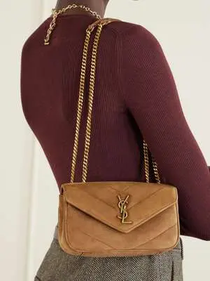 Saint Laurent Loulou Cassandre-embellished Suede Shoulder Bag - Camel
