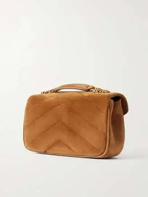 Saint Laurent Loulou Cassandre-embellished Suede Shoulder Bag - Camel