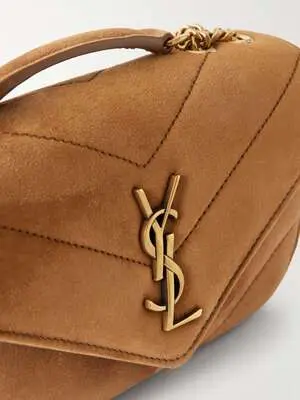 Saint Laurent Loulou Cassandre-embellished Suede Shoulder Bag - Camel