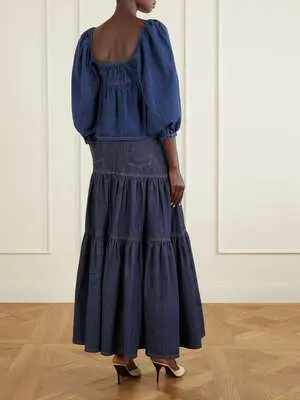 Saint Laurent Gathered Denim Blouse