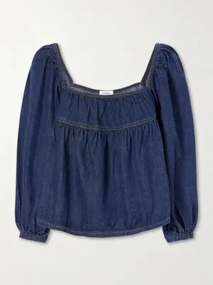 Saint Laurent Gathered Denim Blouse - Blue