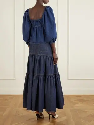 Saint Laurent Gathered Denim Blouse