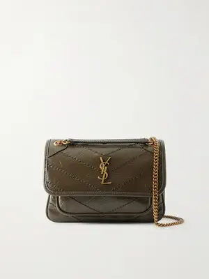 Saint Laurent Niki Mini Crinkled-leather Shoulder Bag - Brown