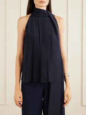 Max Mara Draped Pleated Silk Blouse - Blue