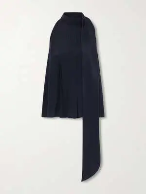 Max Mara Draped Pleated Silk Blouse - Navy