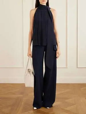 Max Mara Draped Pleated Silk Blouse