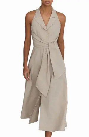 REISS Tara Sleeveless Linen Midi Dress