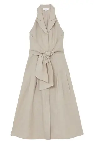 REISS Tara Sleeveless Linen Midi Dress