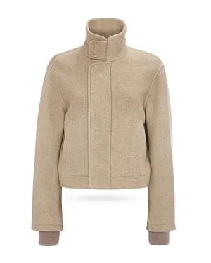 Victoria Beckham Wool Blend Bomber Jacket - Camel Melange
