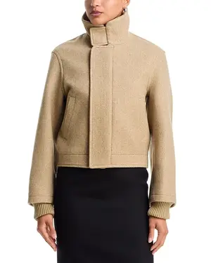 Victoria Beckham Wool Blend Bomber Jacket - Camel Melange