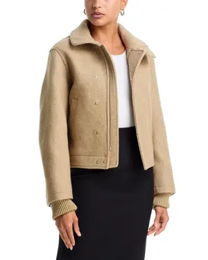 Victoria Beckham Wool Blend Bomber Jacket - Camel Melange
