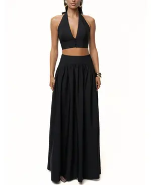 JLUXLABEL Haven Skirt Set Sleeveless Halter Top & Maxi Skirt - Black