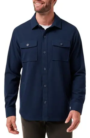 Travis Mathew Wanna Bet Stretch Poplin Button-up Shirt Jacket - Total Eclipse