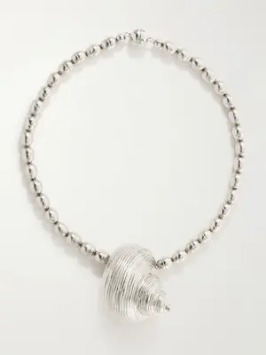 JULIETTA Mykonos Rhodium-plated Beaded Necklace With Sculptural Pendant - Silver