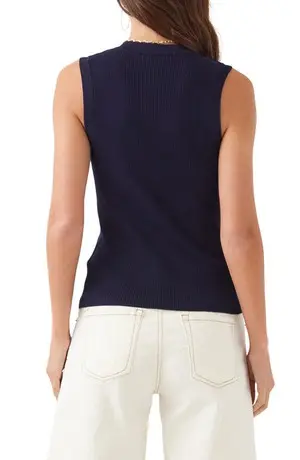 Karen Kane Ruffled Ribbed Knit V-neck Sweater - Navy