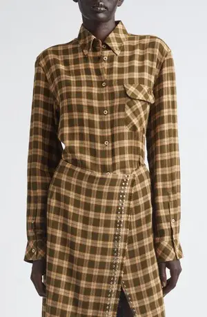 WALES BONNER Ritual Plaid Button-down Shirt - Jade/ocre/oyster