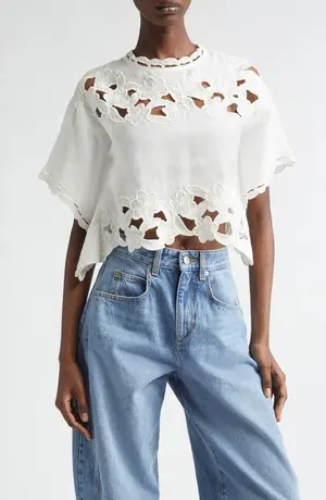 Isabel Marant Étoile Relda Crop Eyelet Top - White