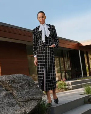 Thom Browne Windowpane Houndstooth Tweed V Neck Cardigan Jacket