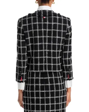Thom Browne Windowpane Houndstooth Tweed V Neck Cardigan Jacket