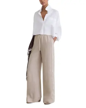 REISS Riley Linen Wide Leg Trousers - Neutral