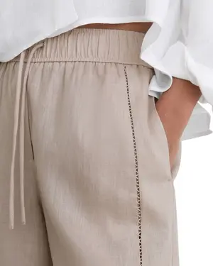 REISS Riley Linen Wide Leg Trousers - Neutral