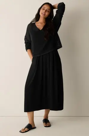 Eileen Fisher V-neck Open Knit Sweater - Black